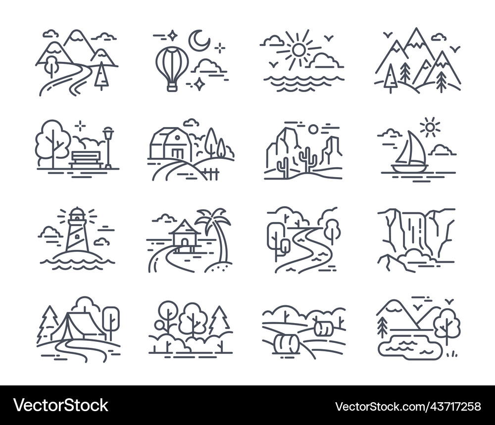 Set of linear landscapes Royalty Free Vector Image