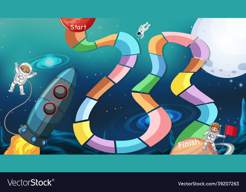 Board game template with space theme Royalty Free Vector