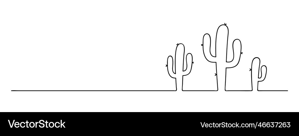 Cactus one line art 3 cactuses lineart black Vector Image