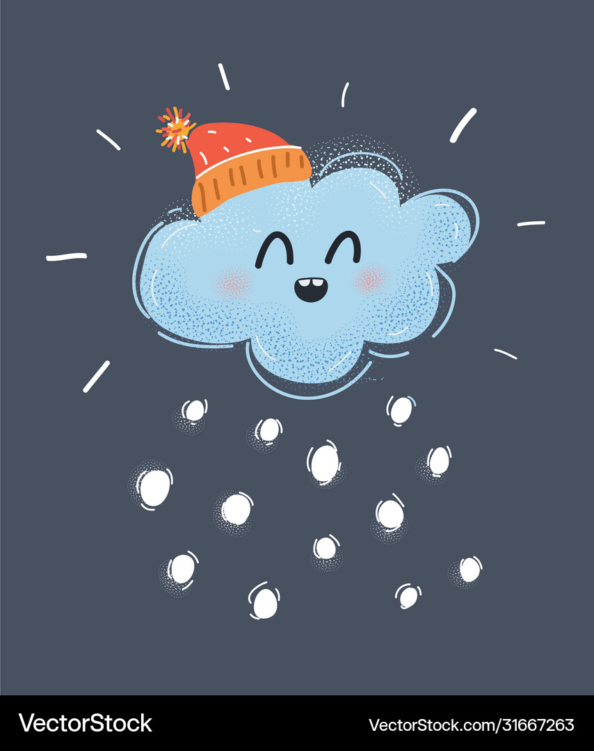 Cute happy face snowing and shining winter cloud Vector Image