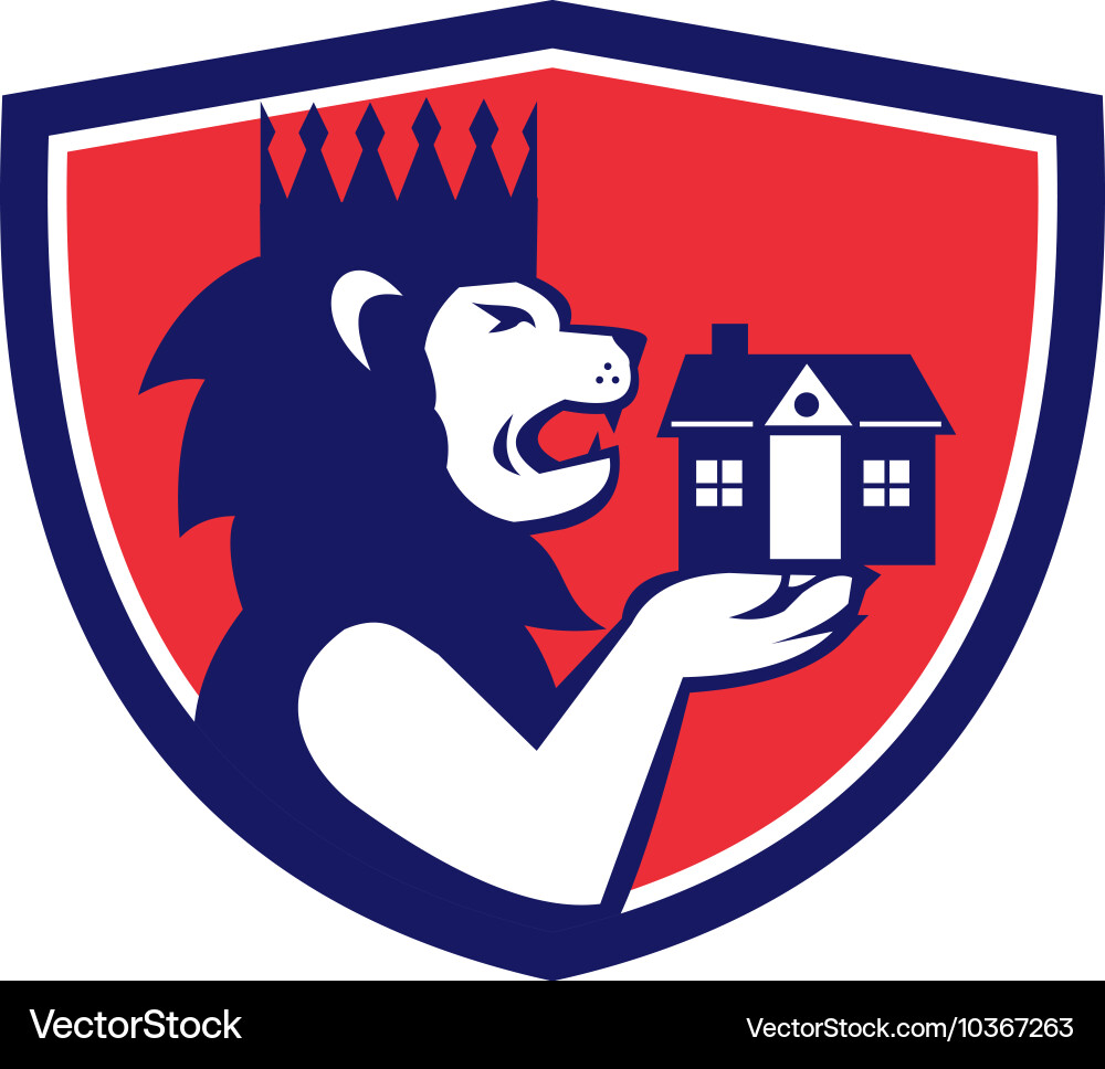 King lion holding house crest retro Royalty Free Vector