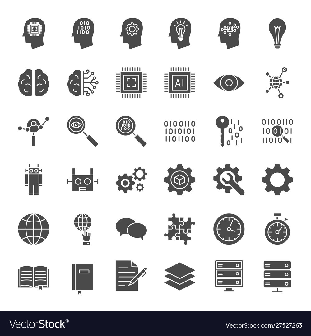 Machine learning solid web icons Royalty Free Vector Image