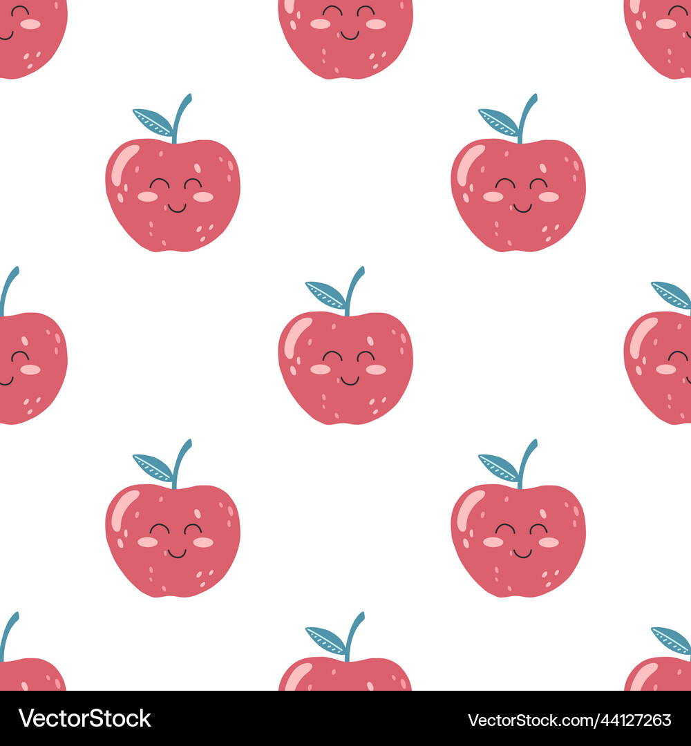 Seamless pattern with cute apple kawaii fruit – Royalty-Free Vector ...