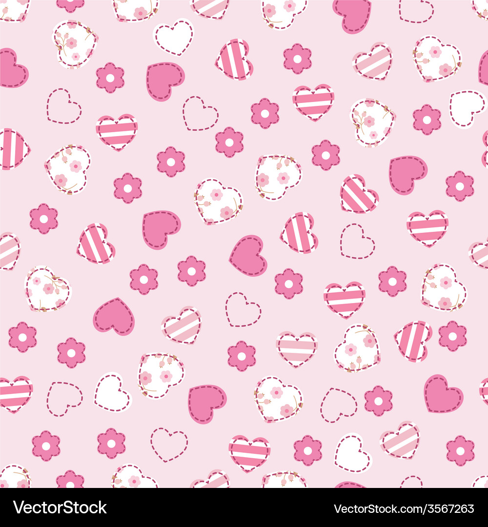 Seamless pattern with hearts and flowers Vector Image