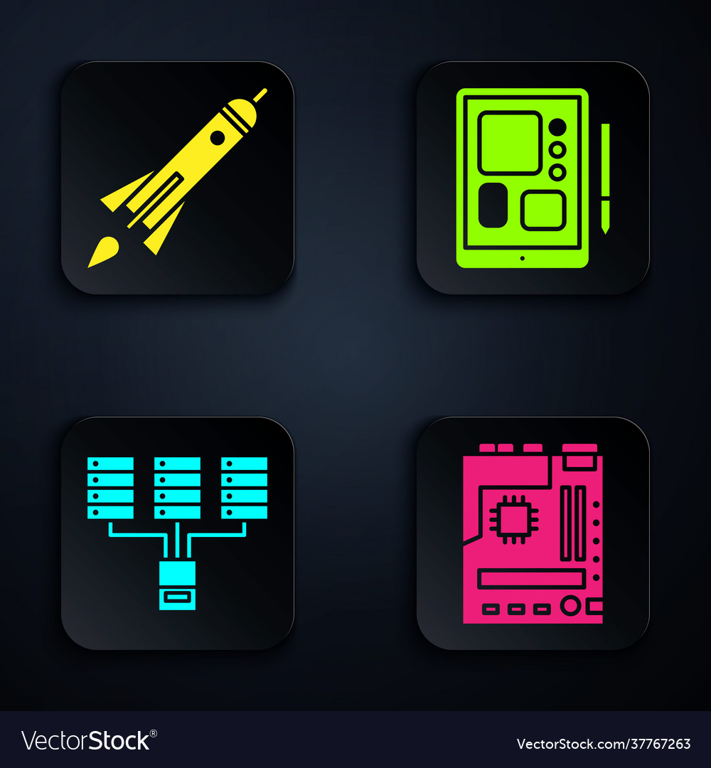 Set motherboard rocket ship with fire server Vector Image Set motherboard rocket ship with fire server Vector Image