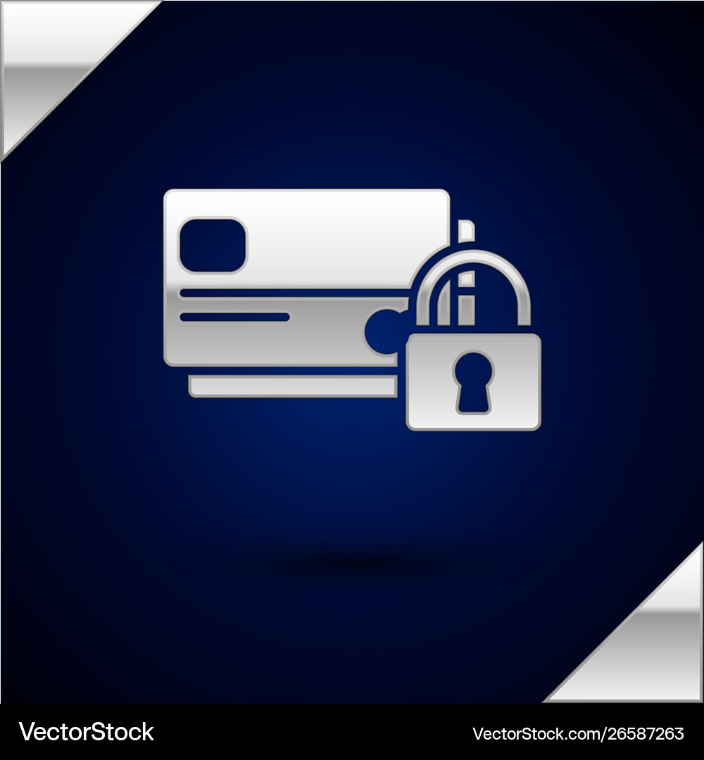 Silver credit card with lock icon isolated on dark