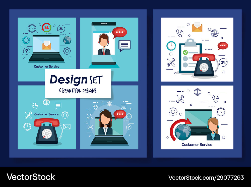 Six designs customer service and icons Royalty Free Vector
