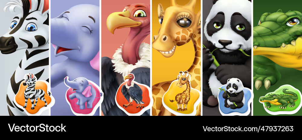 Wild animals zebra elephant vulture giraffe panda Vector Image