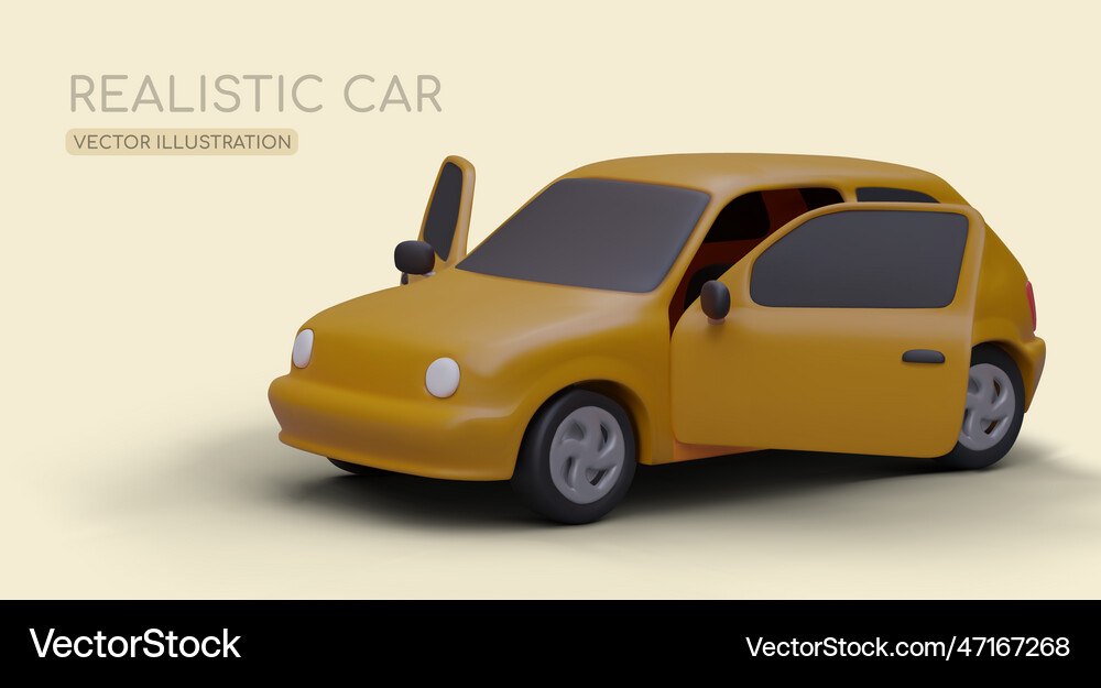 3d car with open doors advertisement of driving Vector Image