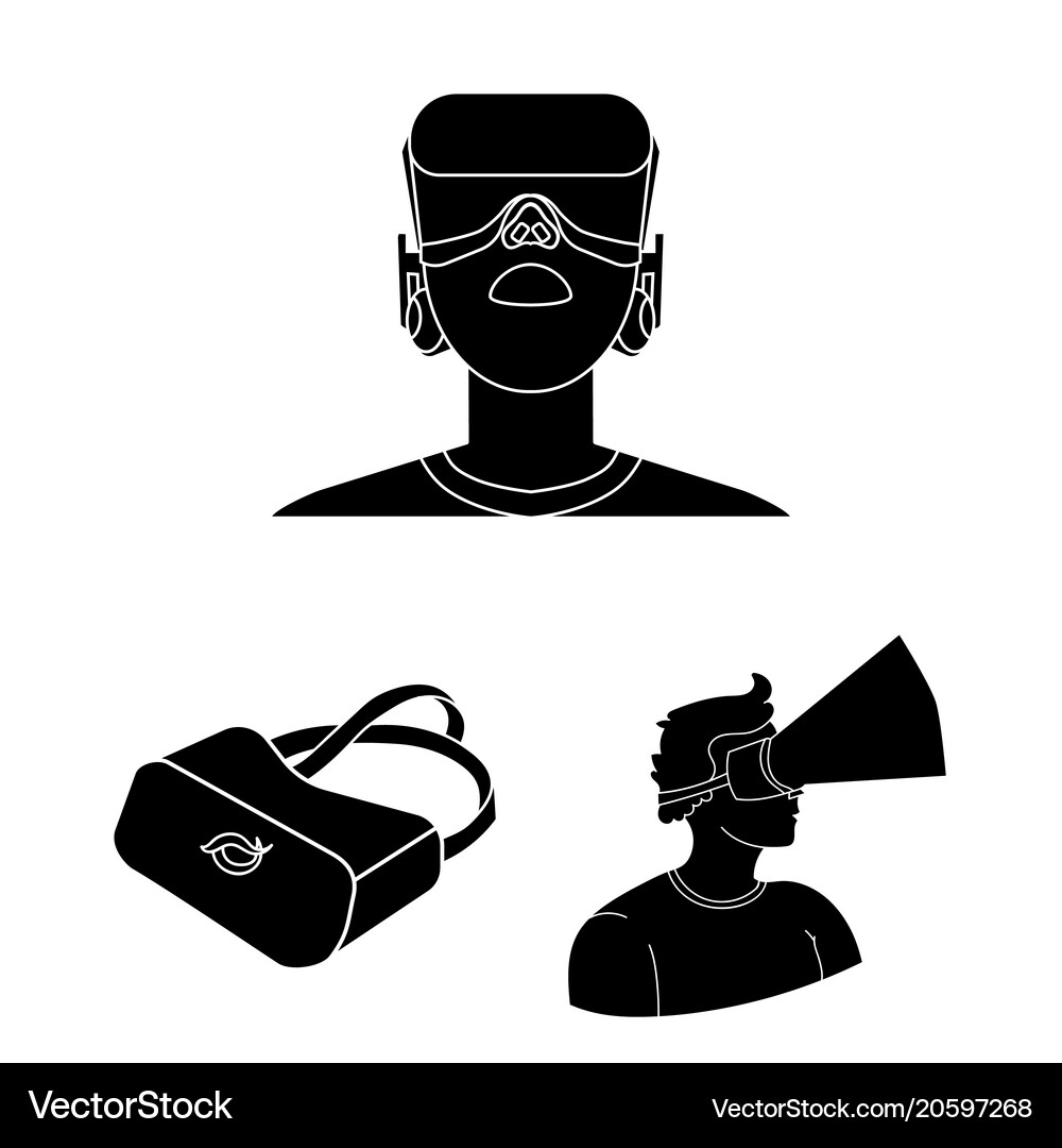A virtual reality black icons in set collection Vector Image