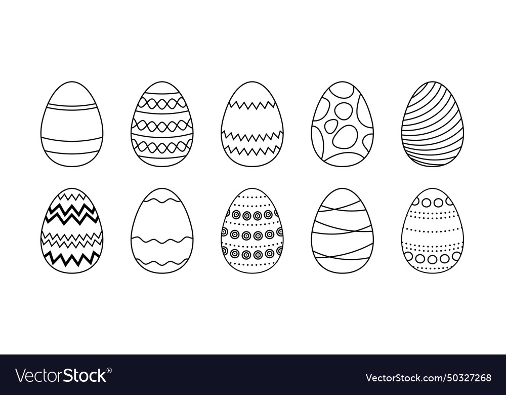 Black and white easter eggs set spring linear egg Vector Image