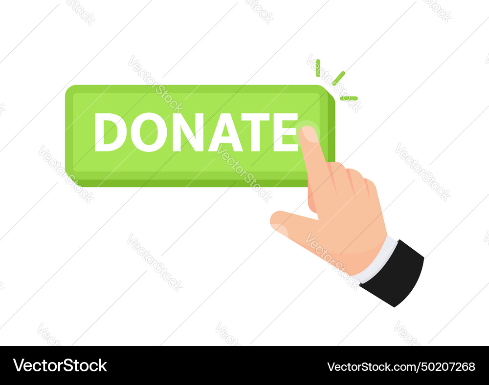 Design of a hand clicking donate button Royalty Free Vector