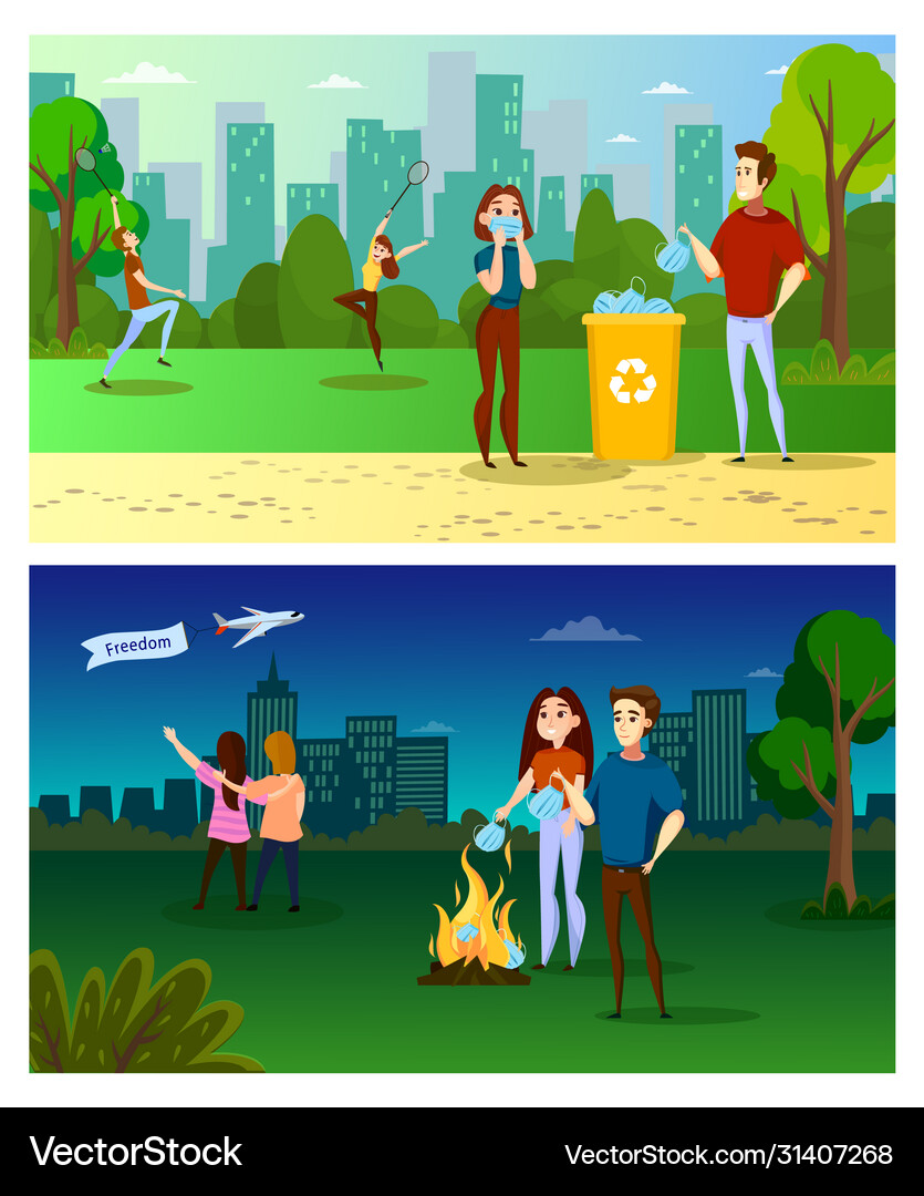 People take off masks victory over virus Vector Image