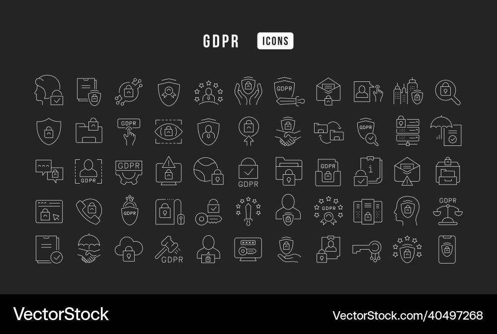 Set of linear icons gdpr Royalty Free Vector Image