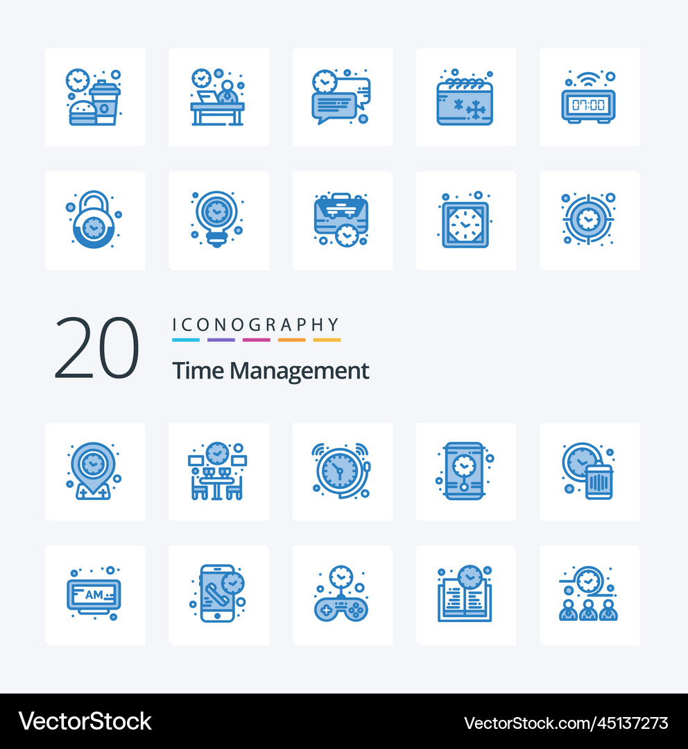20 time management blue color icon pack like Vector Image