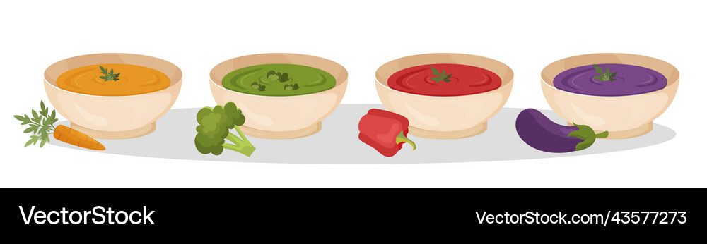 Bowls of soups Royalty Free Vector Image - VectorStock