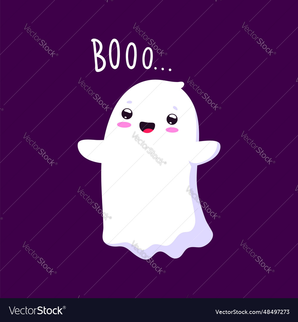 Cartoon halloween kawaii spooky ghost saying boo Vector Image