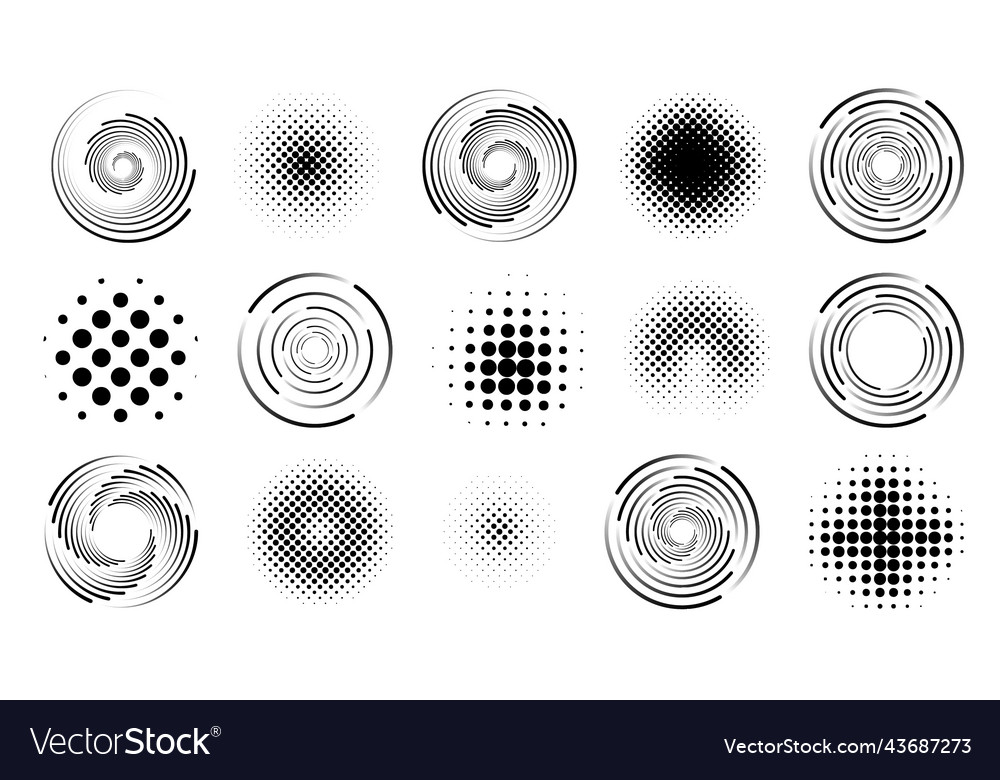 Circle lines round dot patterns abstract spiral Vector Image