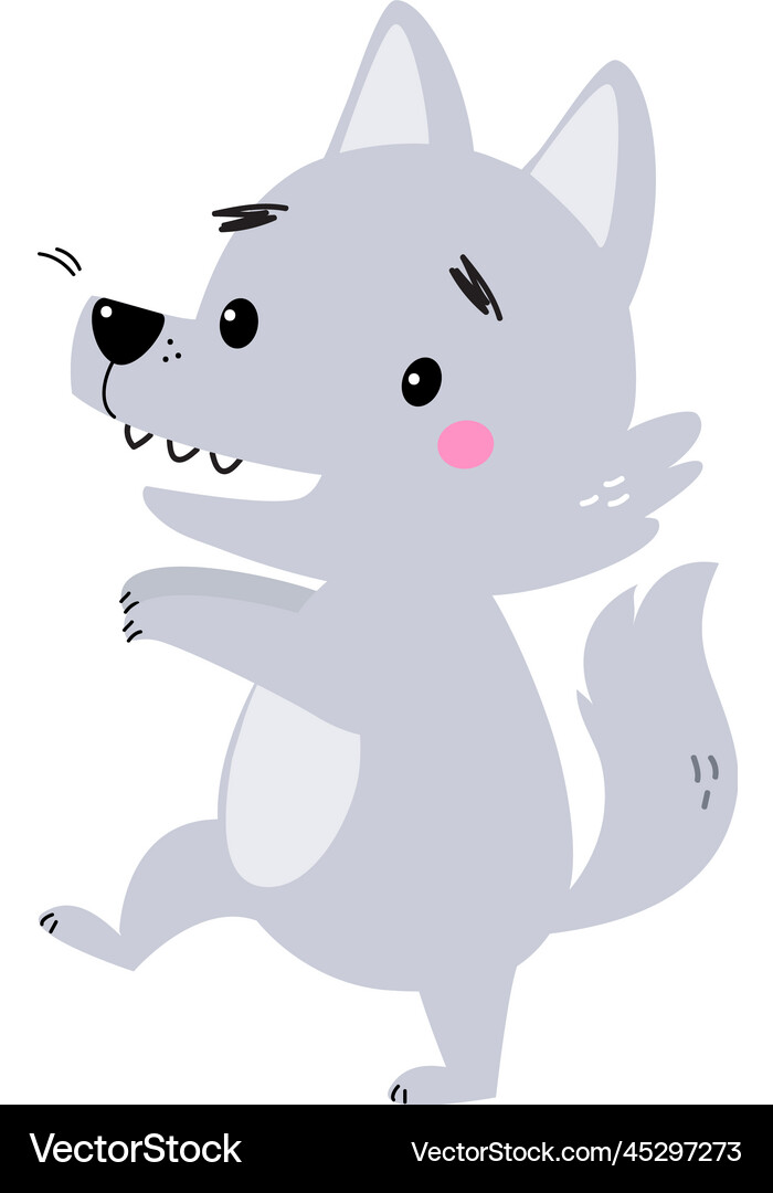 Cute little wolf cub with grey coat walking Vector Image