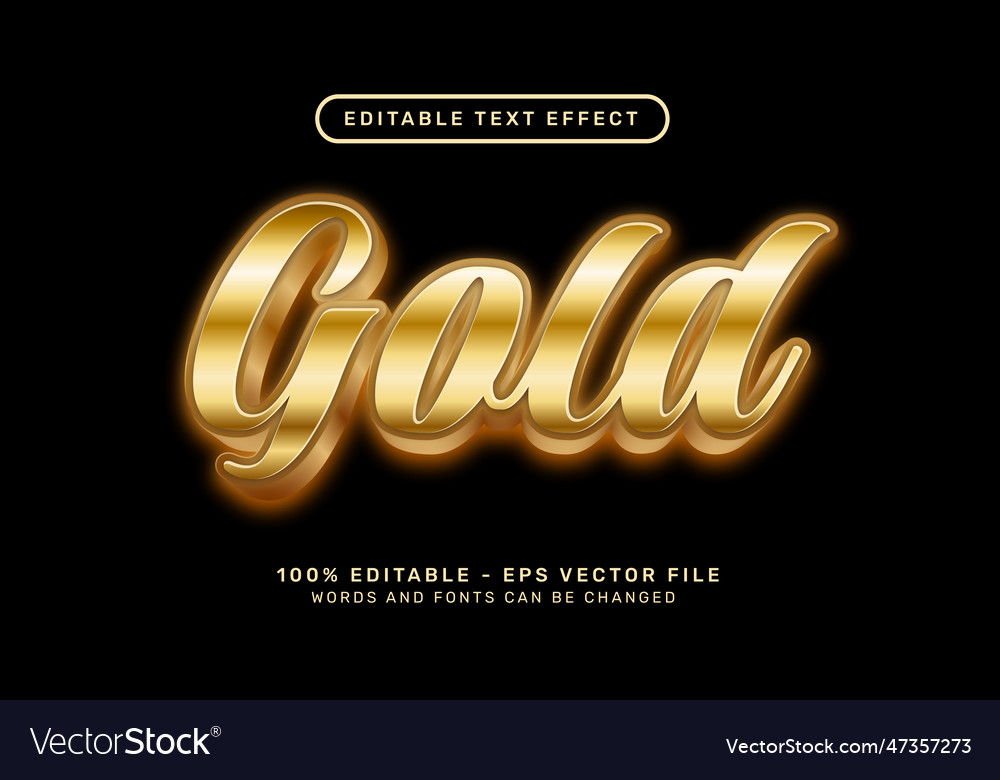 Gold 3d text editable text effect Royalty Free Vector Image