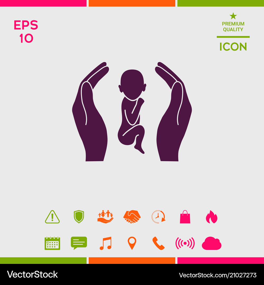 Hands holding baby protection symbol Royalty Free Vector