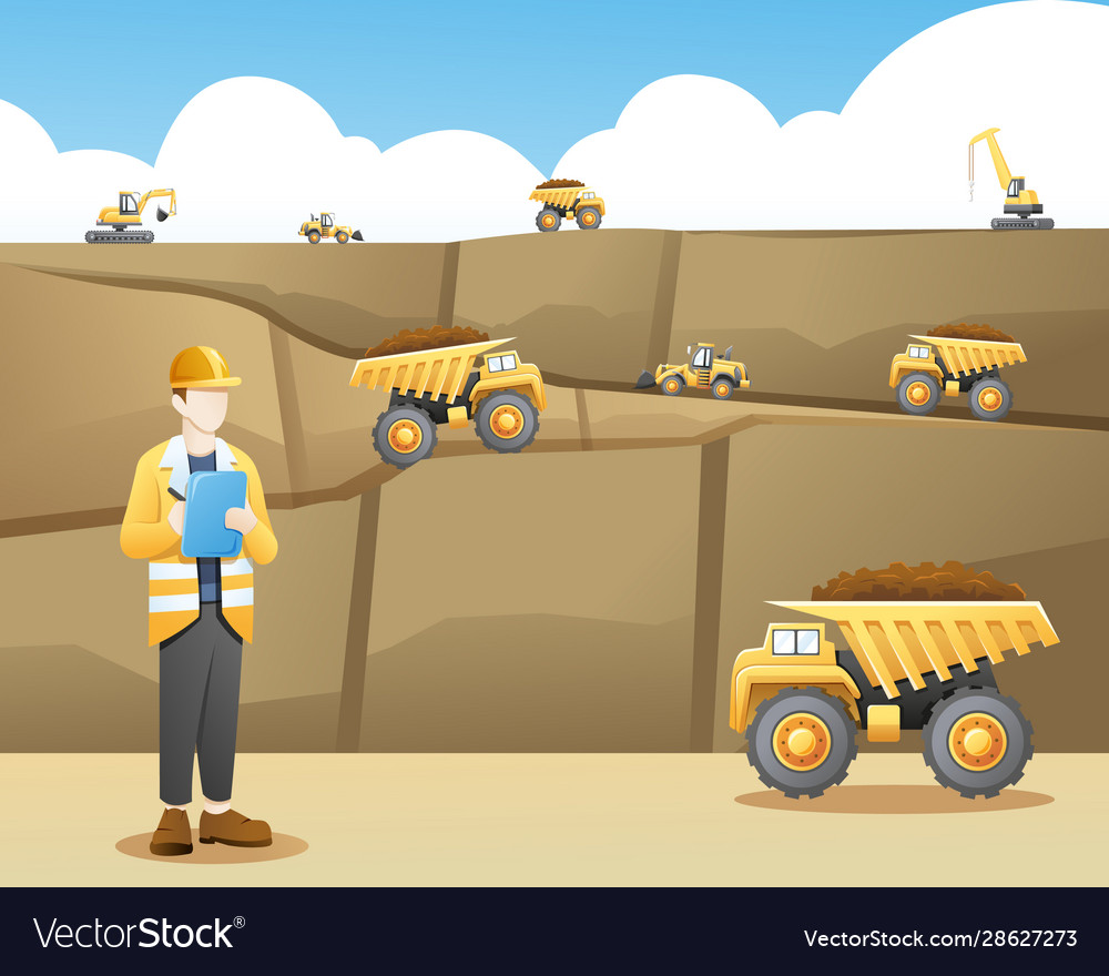 Mining worker taking note with a background Vector Image
