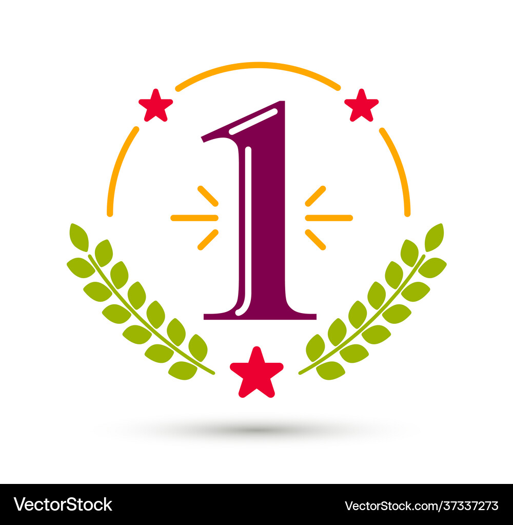 Number one and first place label or emblem Vector Image