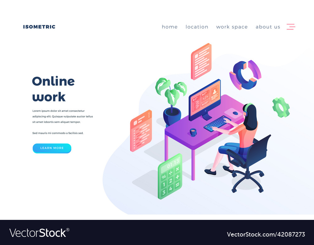 Online work landing page template isometric Vector Image Online work landing page template isometric Vector Image