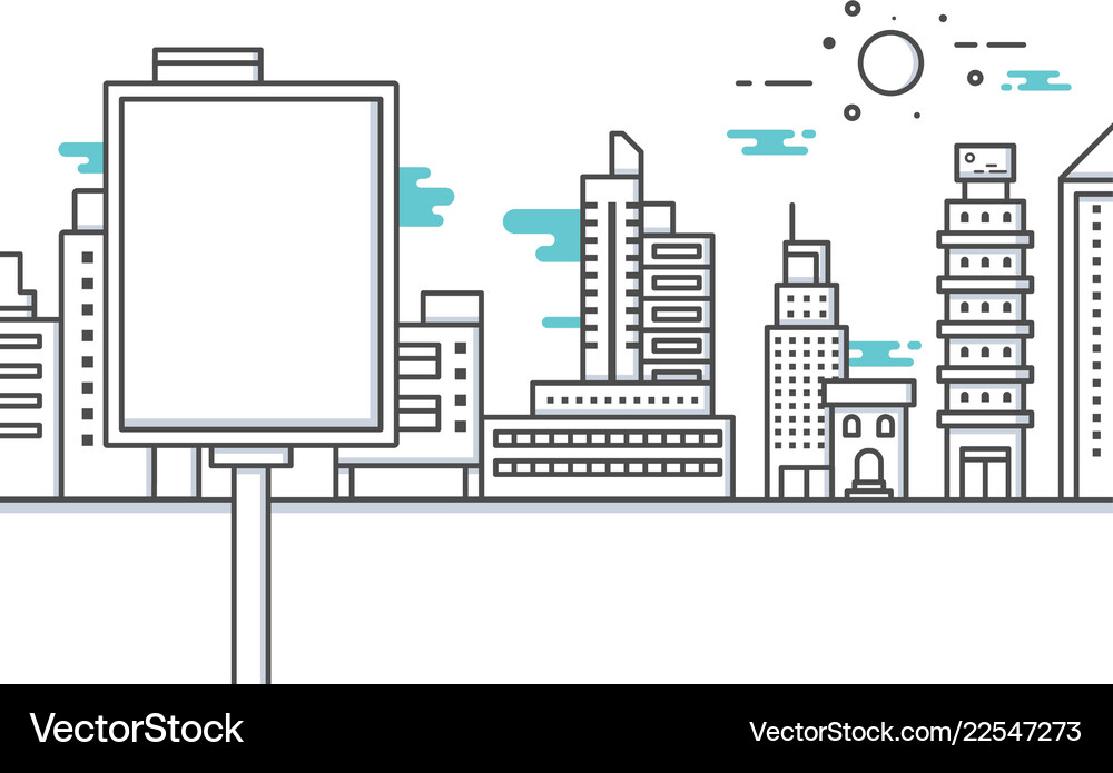 Outline billboard and city Royalty Free Vector Image