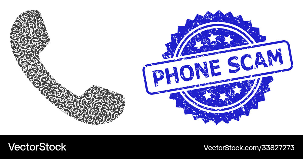 Rubber phone scam seal and recursive phone icon Vector Image
