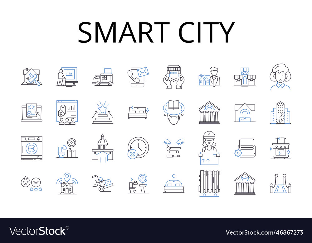 Smart city line icons collection intelligent home Vector Image