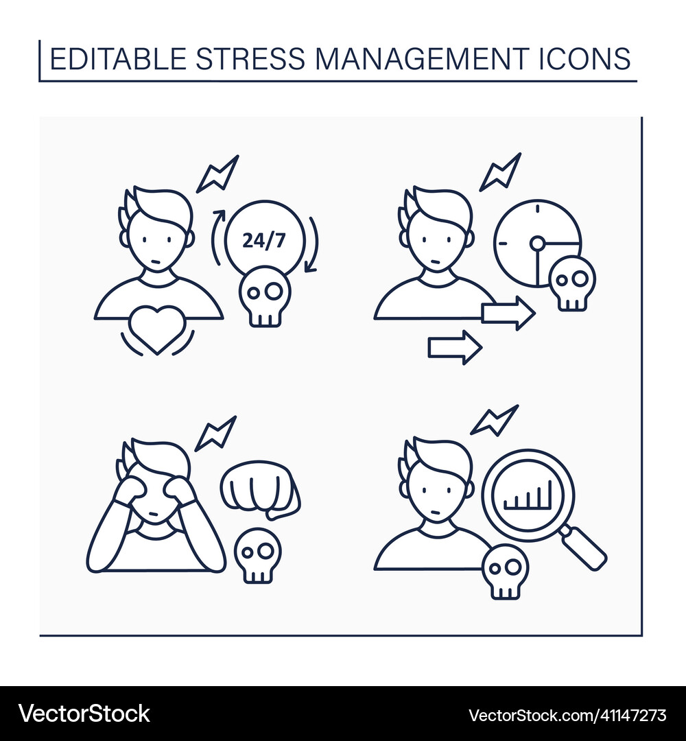 Stress management line icons set Royalty Free Vector Image