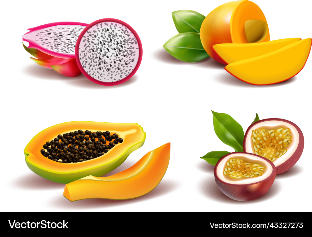 Tropical fruits realistic set Royalty Free Vector Image