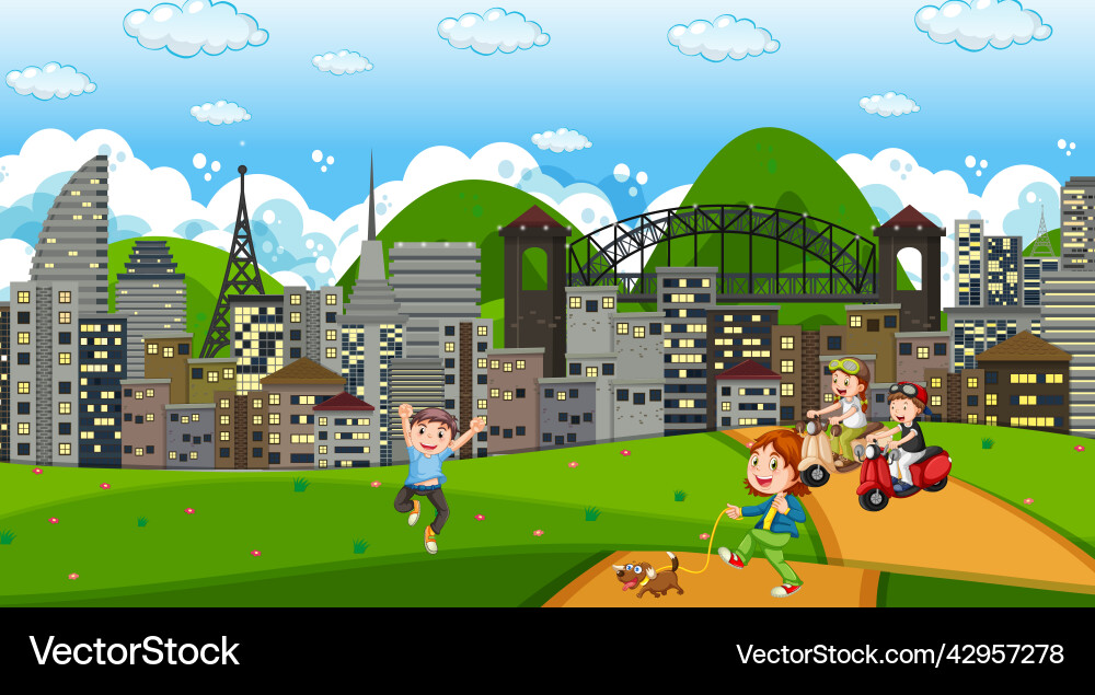 Children playing outdoor park Royalty Free Vector Image