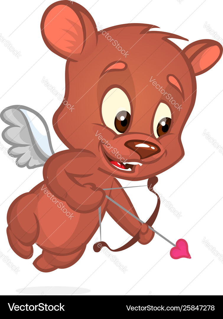 Funny cupid bear cartoon holding bow Royalty Free Vector
