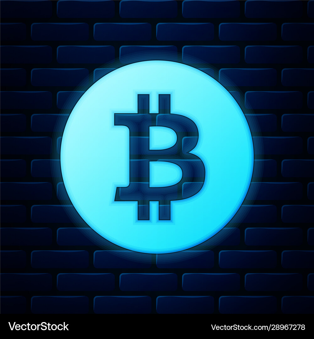 Glowing neon cryptocurrency coin bitcoin icon Vector Image