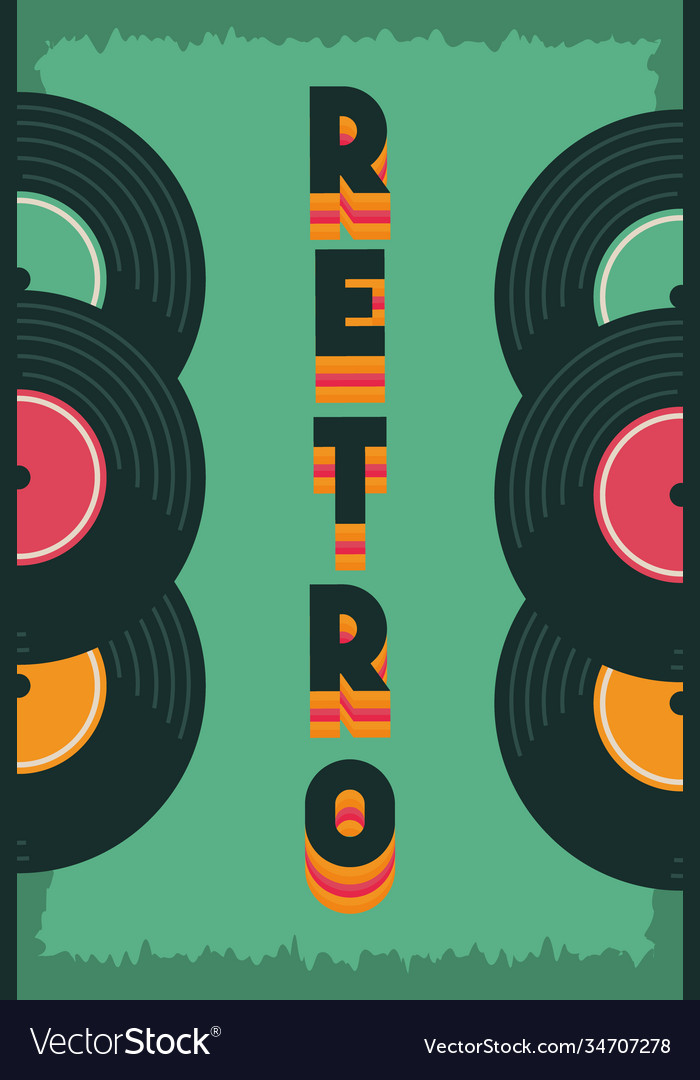 Poster retro style with vinyls disks Royalty Free Vector