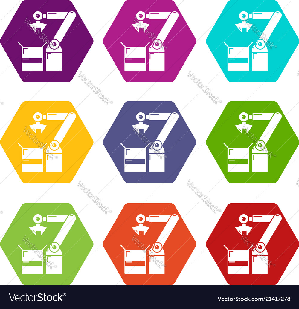 Robot factory icons set 9 Royalty Free Vector Image