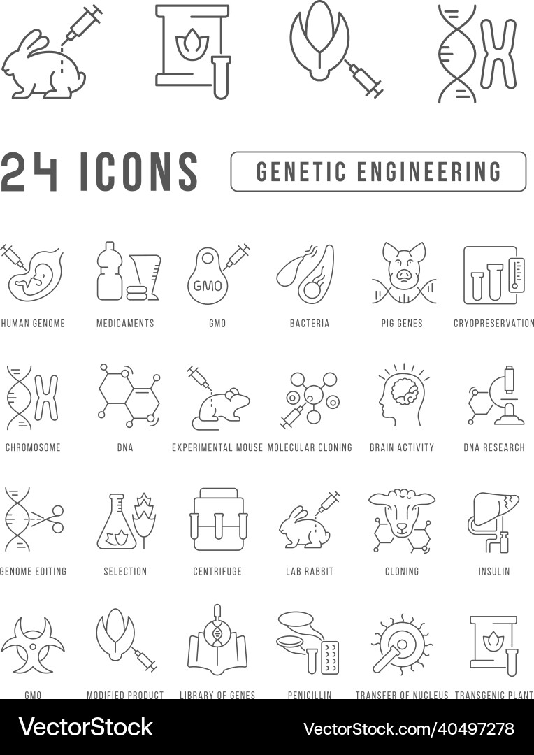 Set of linear icons genetic engineering Royalty Free Vector