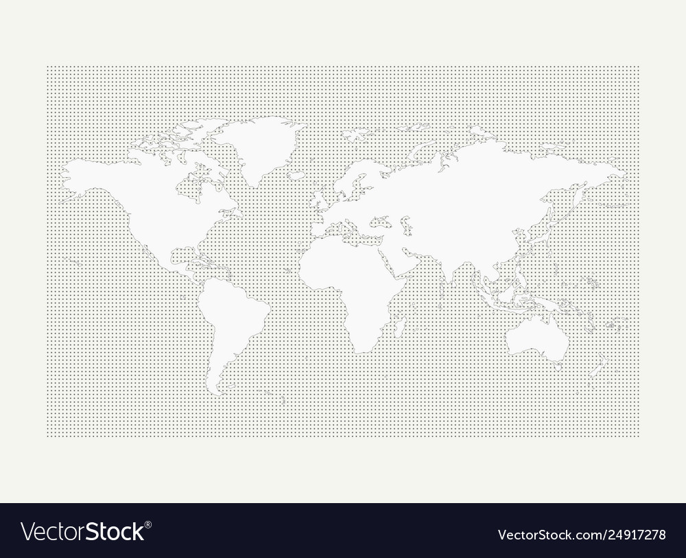 World map on gray circle dot pattern white Vector Image