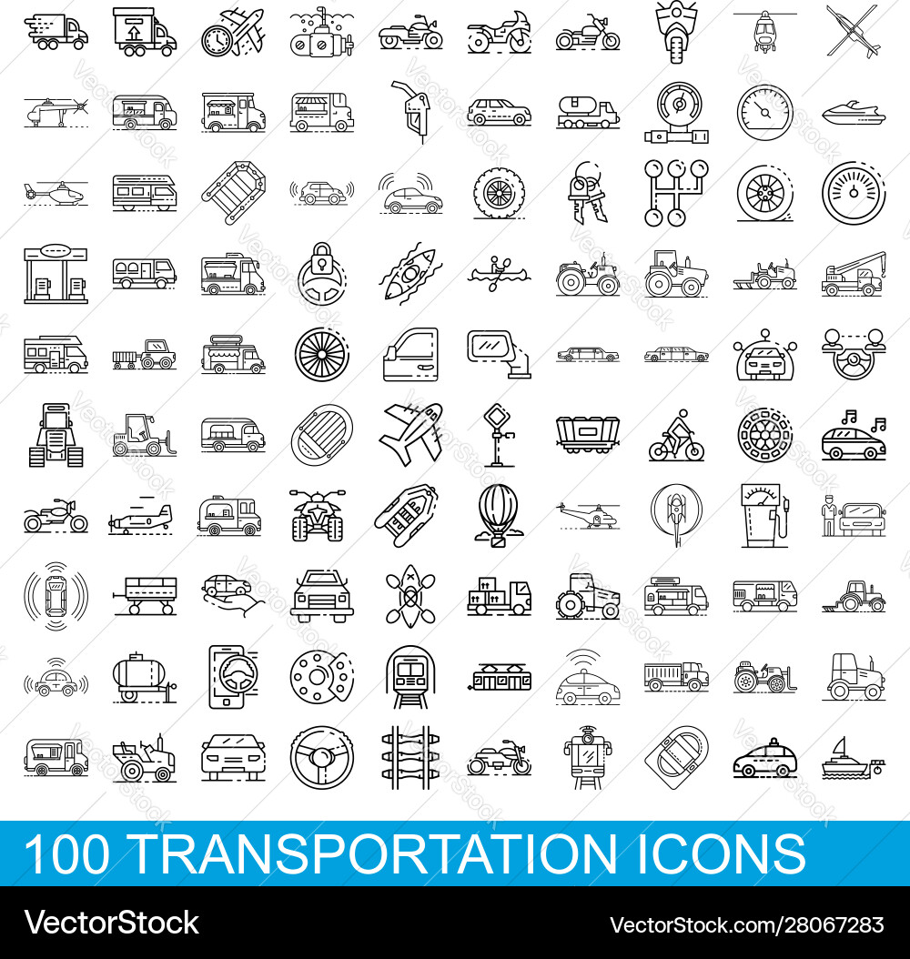 100 transportation icons set outline style Vector Image