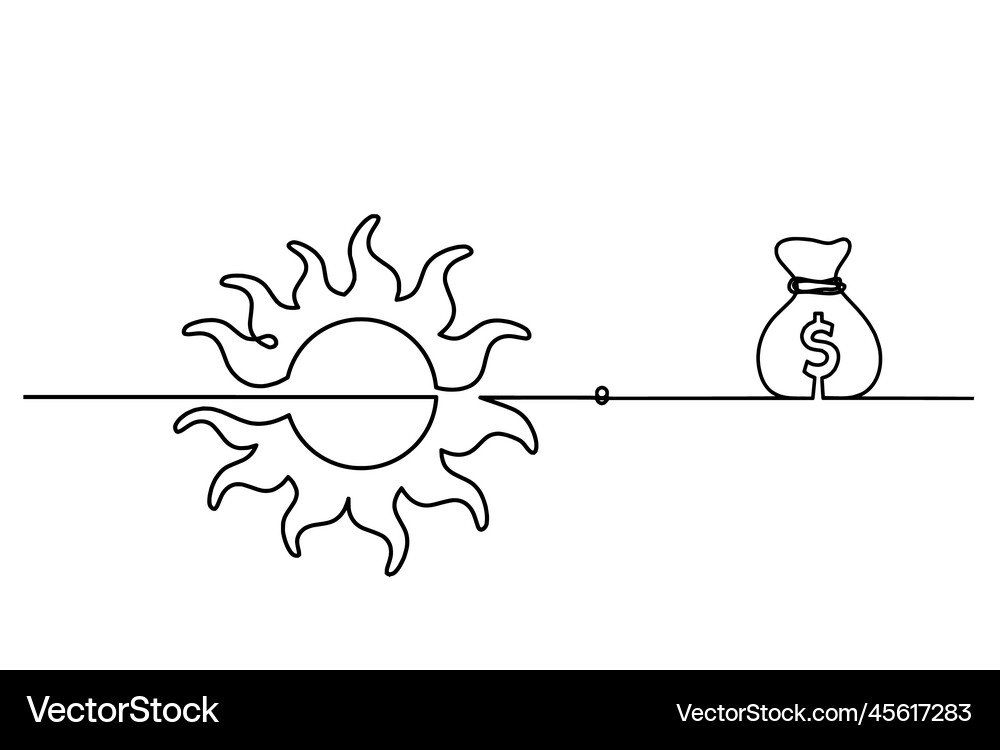 Abstract sun with dollar as line drawing on white Vector Image