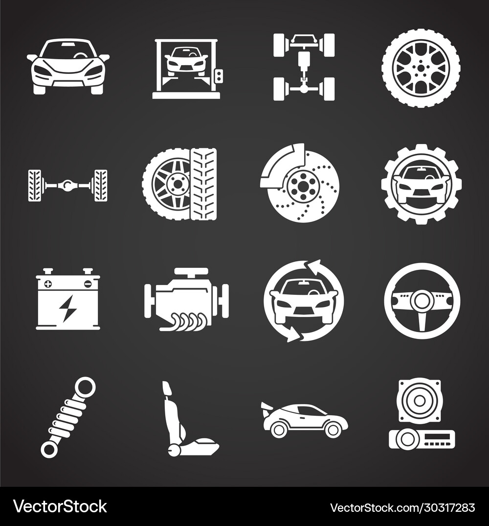 Car tuning related icons set on background Vector Image