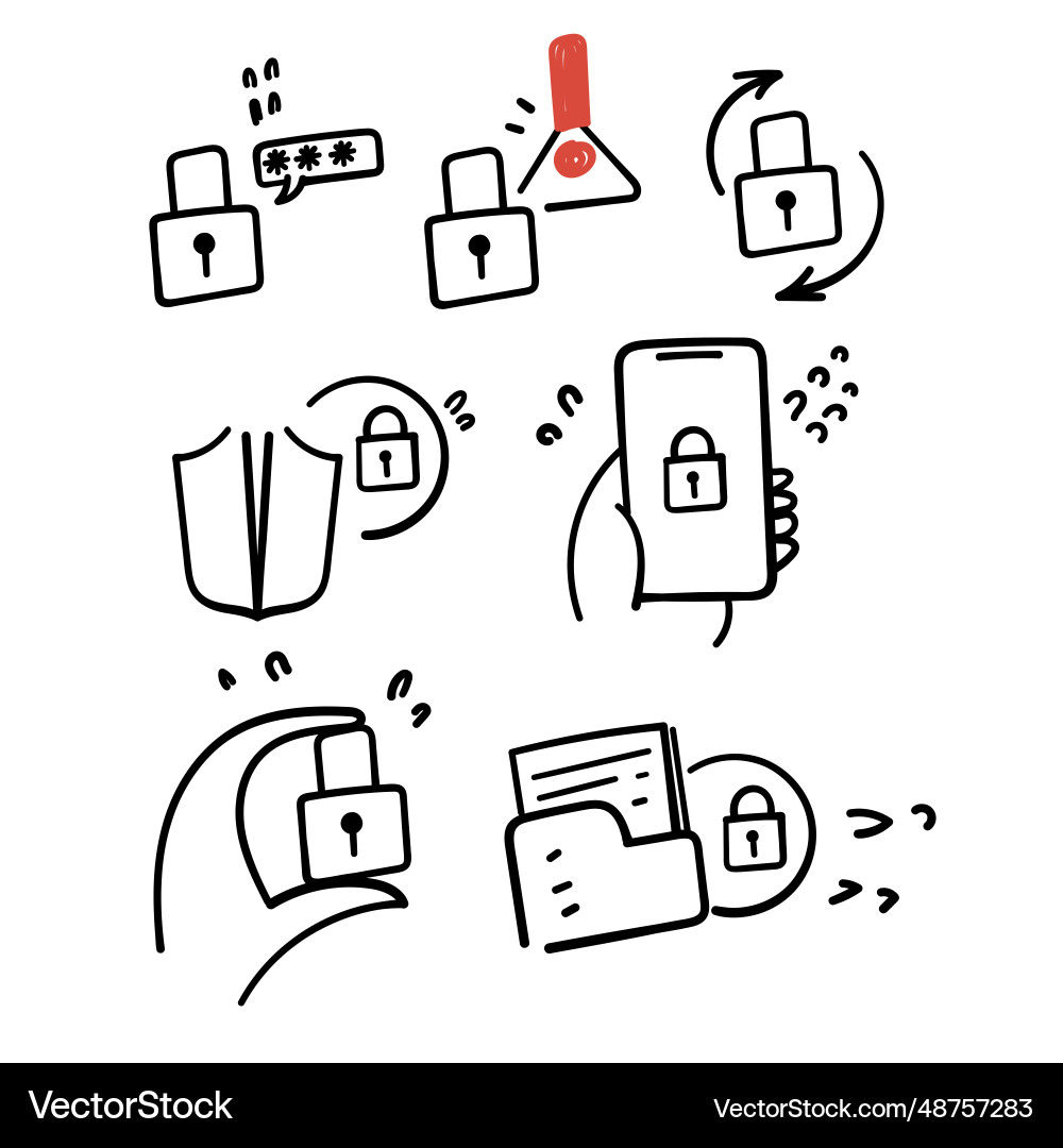 Hand drawn doodle set of locks related Royalty Free Vector