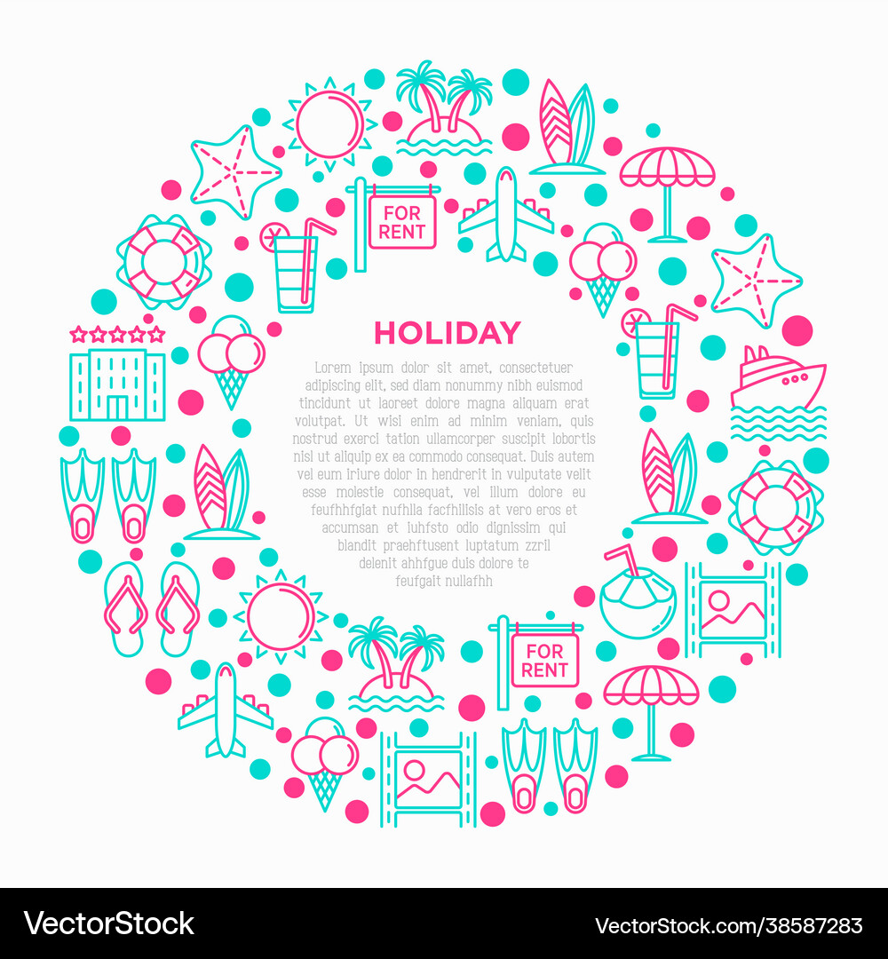 Holiday concept in circle with thin line icons Vector Image
