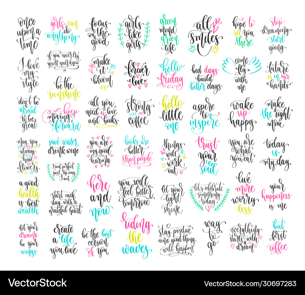 Set 50 hand lettering positive quote Royalty Free Vector