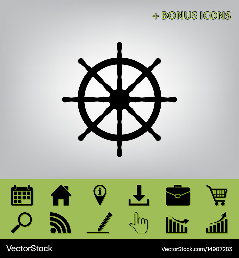 Ship wheel sign black icon at gray Royalty Free Vector Image