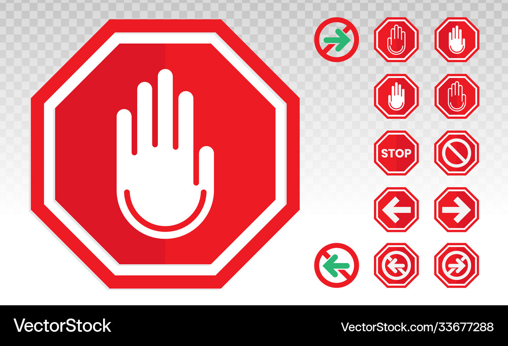 Adblock red stop sign icon with hand palm flat Vector Image