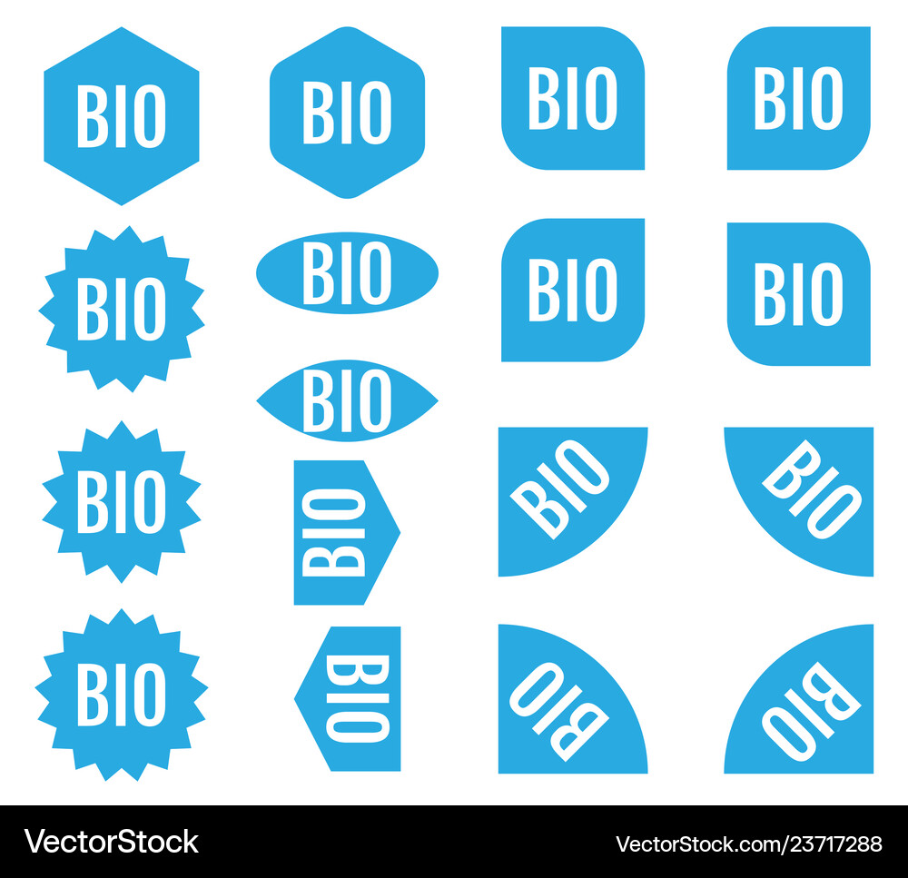 Bio sticker set blue promotion labels modern flat Vector Image