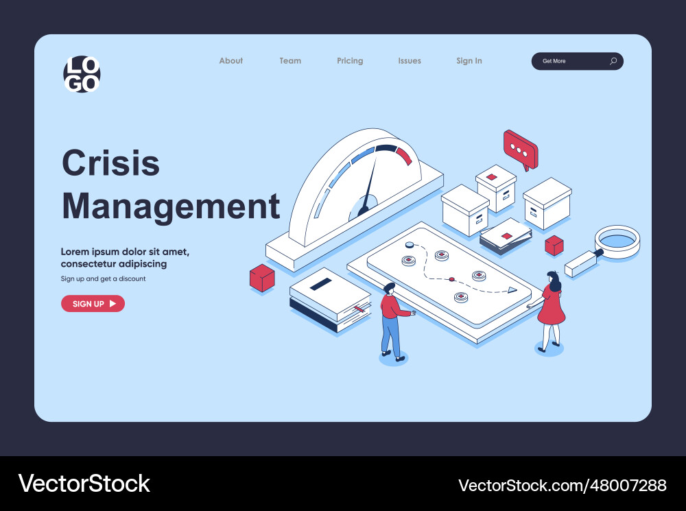 Crisis management concept in 3d isometric design Vector Image